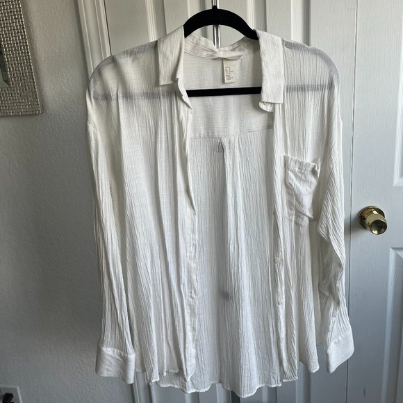 H&M | Tops | Hm White Linen Button Down Long Sleeved Shirt | Poshmark